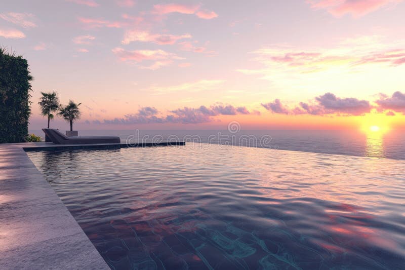 Stunning View of Infinity Pool at Sunset Overlooking the Ocean Stock ...