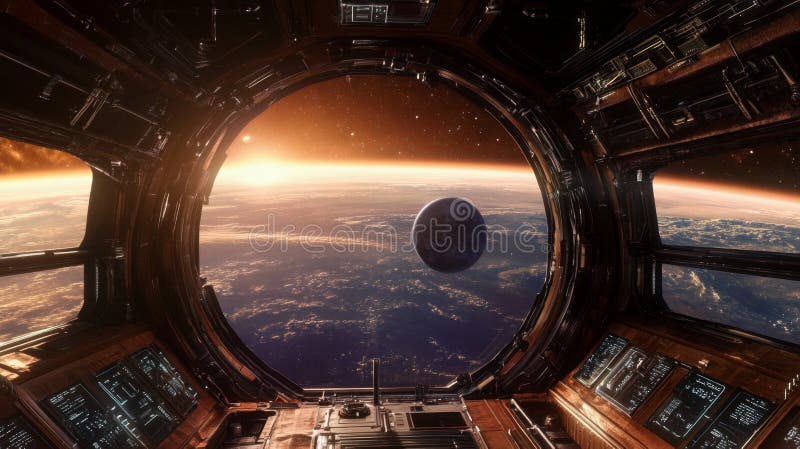 Stunning View from Inside a Space Station Stock Illustration - Illustration of background ...