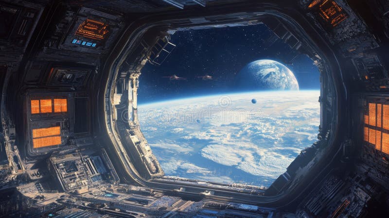 Stunning View from Inside a Space Station Window Stock Illustration ...