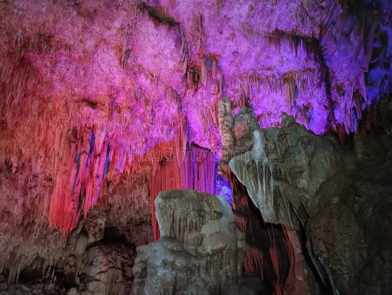 Stunning Stalactites and Stalagmites in Indonesian Cave Stock Photo ...