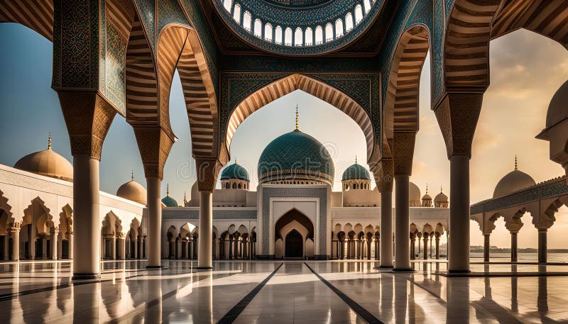 Mosque Interior in the Middle East Stock Illustration - Illustration of ...