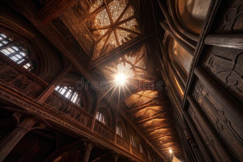 Stunning View of Intricate Ceiling Detail, with Rays of Light Shining ...