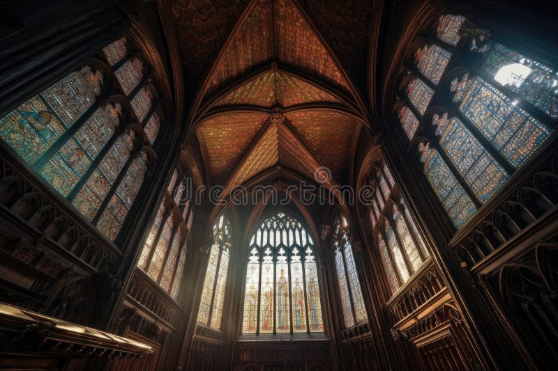 Stunning View of Intricate Ceiling Detail, with Rays of Light Shining ...