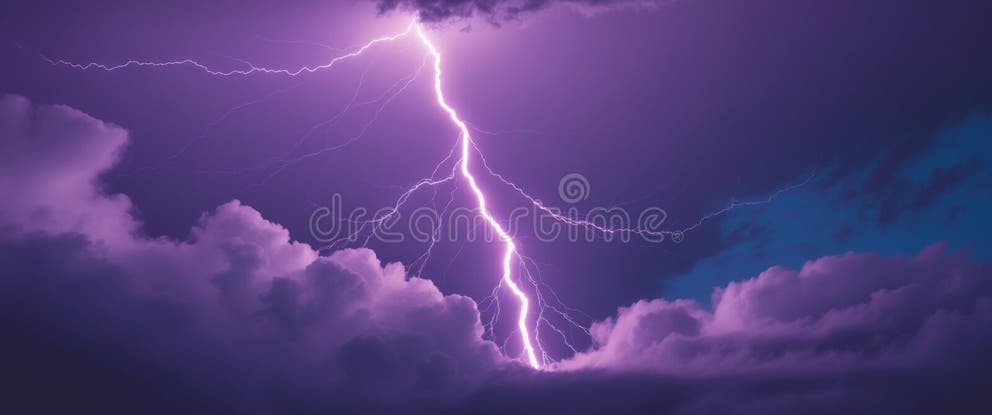 A Stunning View of Lightning Striking through a Purple Sky. Stock Image ...