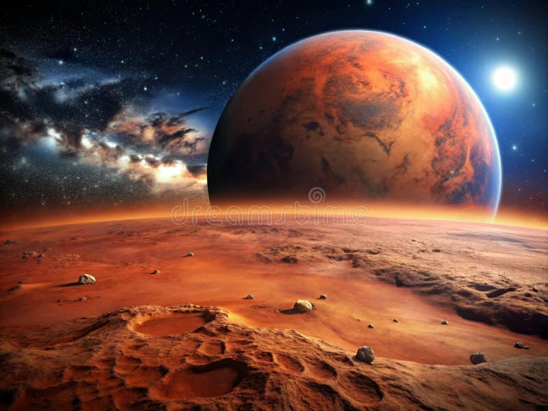 Stunning View of Mars with Geological Features and Stars Stock ...