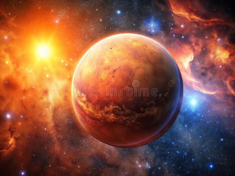 Stunning View of Mars with Geological Features and Stars Stock ...