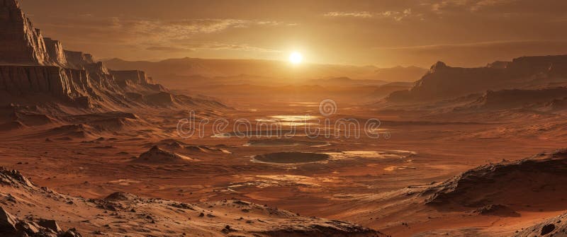Stunning View Mars Sun Rising Over Martian Landscape Stock Photos ...