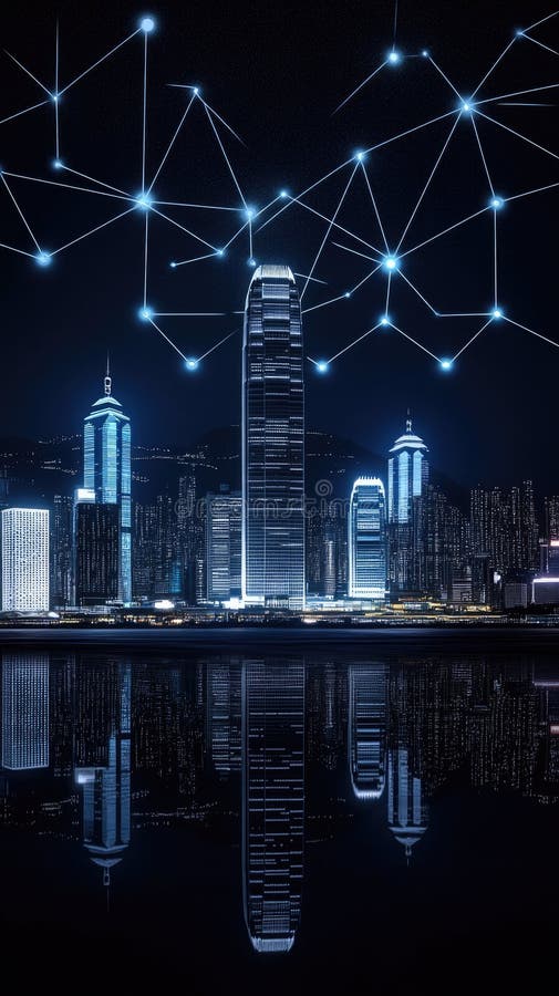 A Stunning View of a Modern City Skyline Illuminated at Night ...