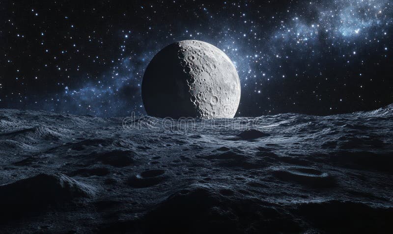 Stunning View of the Moon S Surface Under a Starry Night Sky ...