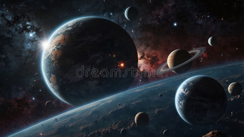 Stunning View of Multiple Planets and Celestial Bodies in a Vibrant and ...