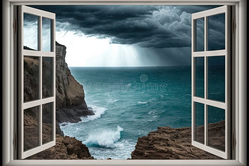 Stunning View of the Ocean from Aluminium Window on Cliffside Promenade ...