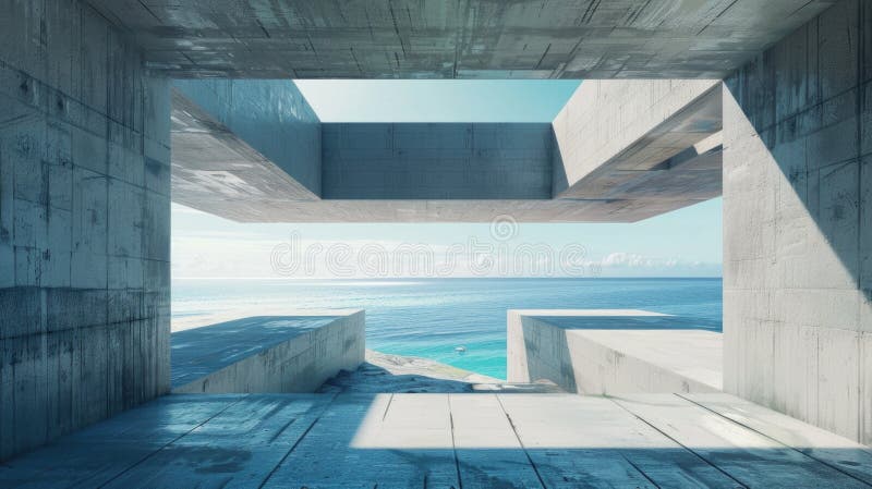 Ocean View from Concrete Structure Stock Image - Image of blue ...