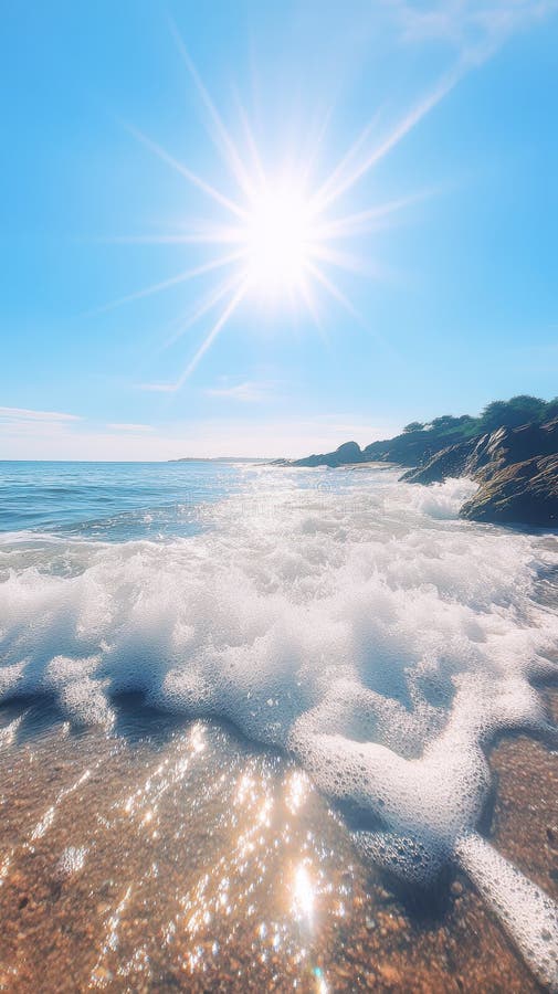 Stunning View of Ocean Waves Sparkling Under Bright Sun Stock ...
