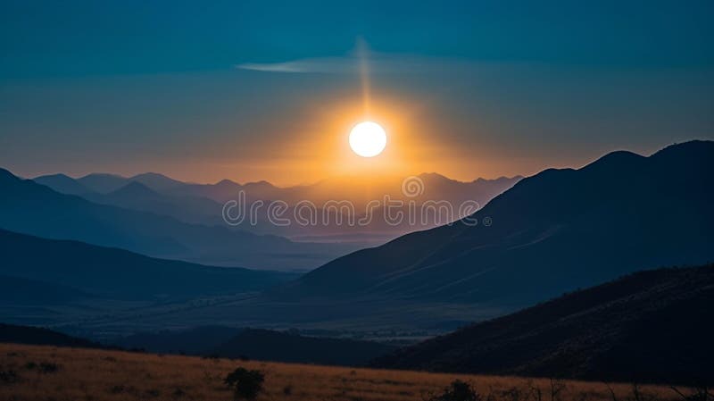 Partial Solar Eclipse Over Mountain Horizon Stock Illustration ...