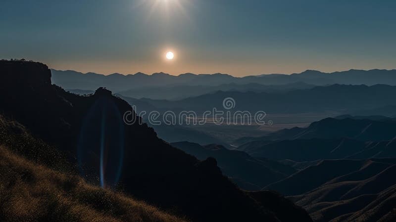 Partial Solar Eclipse Over Mountain Horizon Stock Illustration ...