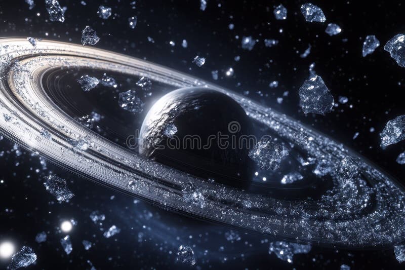 Stunning View of a Planet with Shimmering Rings and Ice Debris in Deep ...