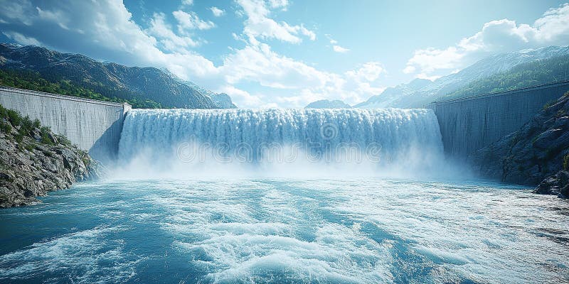 Stunning View of a Powerful Waterfall Cascading Over a Dam Surrounded ...