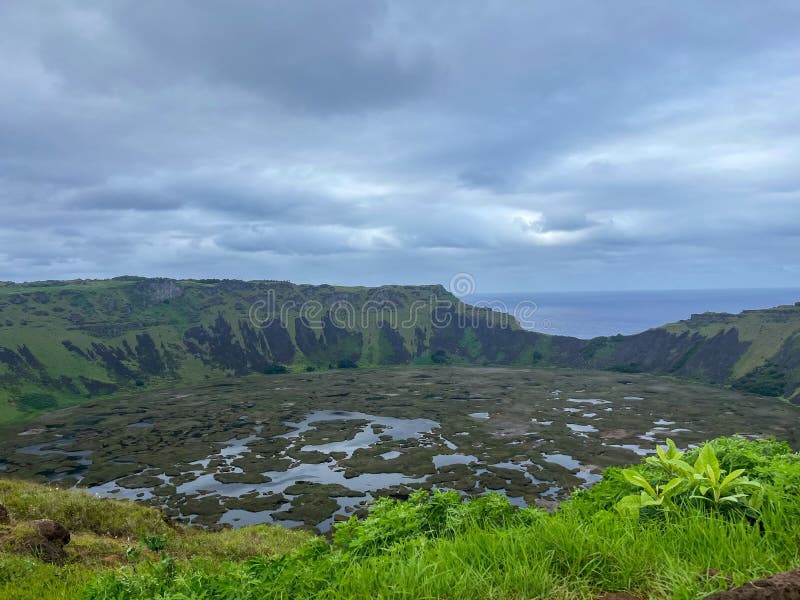 Rano Kau Crater on Easter Island Stock Image - Image of volcanic ...