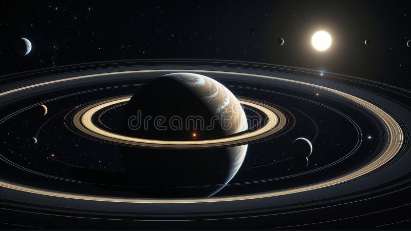 Stunning View of Saturn with Rings and Moons Captured in Space ...