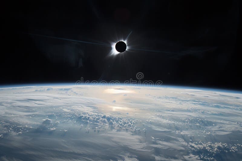 Stunning View of a Solar Eclipse from Space. the Moon Casts a Shadow ...