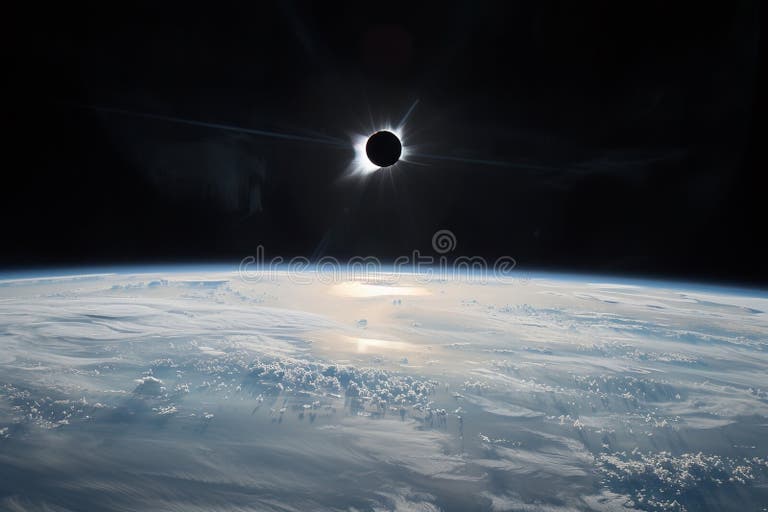 Stunning View of a Solar Eclipse from Space. the Moon Casts a Shadow ...