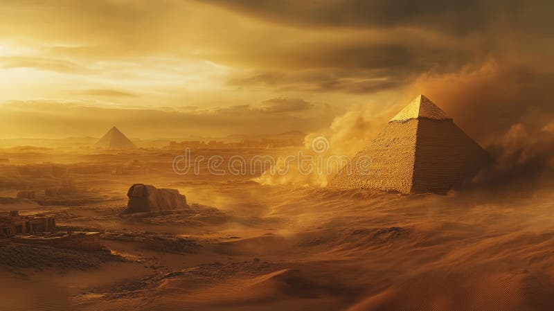 Stunning View of the Sphinx and Pyramids at Golden Hour Amidst a ...