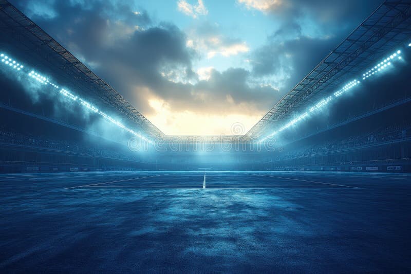 Dramatic Evening Atmosphere at a Stadium with Lights Illuminating the ...
