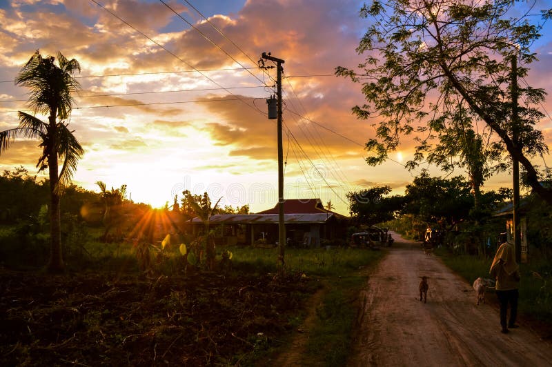 Stunning View of the Sun Setting Over Rural Life on the Island of Cebu ...