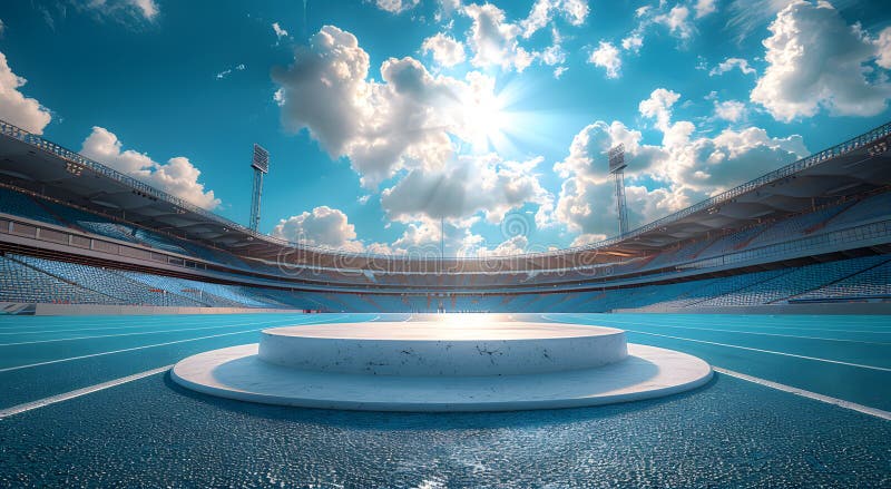 A Stunning View of a Sunlit Olympic Stadium Featuring a White Circular ...