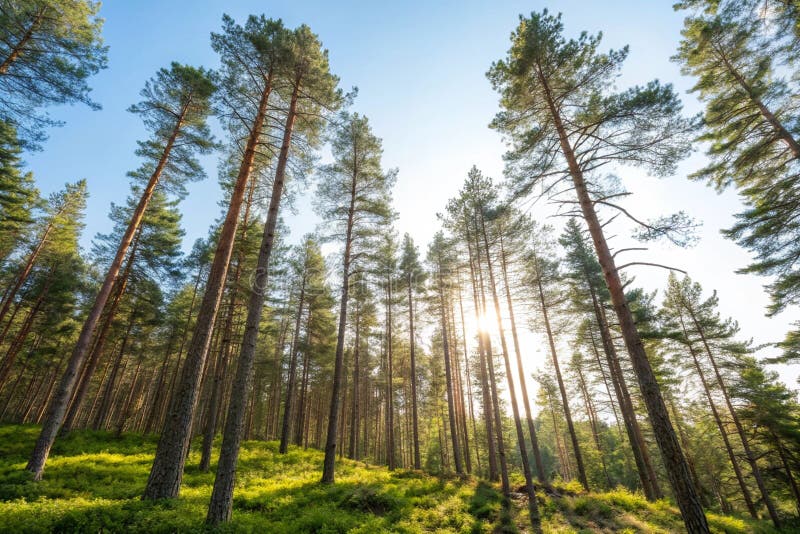 Pine Forest in Sweden with Sunlight Stock Illustration - Illustration ...