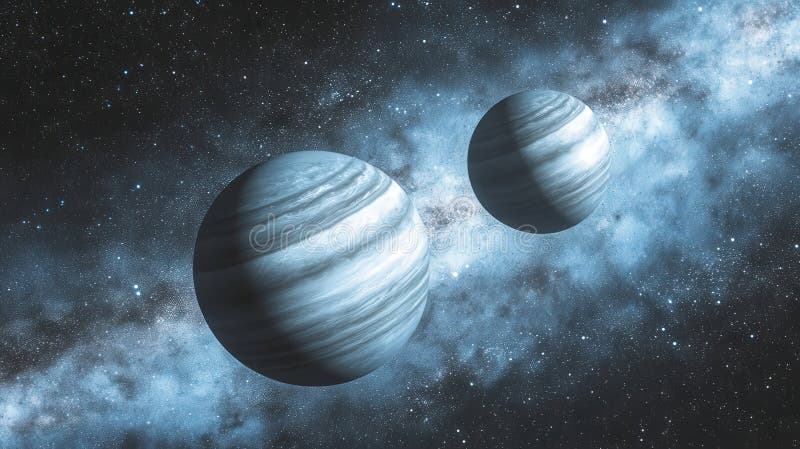 Stunning View of Two Blue Planets in Deep Space with Bright Stars and ...