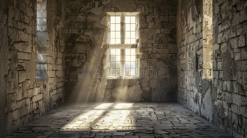Stunning View of a Vacant Room with Stone Walls Captured through a ...