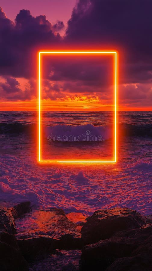 Glowing Frame at Sunset on the Beach Stock Illustration - Illustration ...