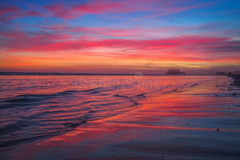 Stunning View of Vibrant Sunset Over the Endless Sea Stock Image ...