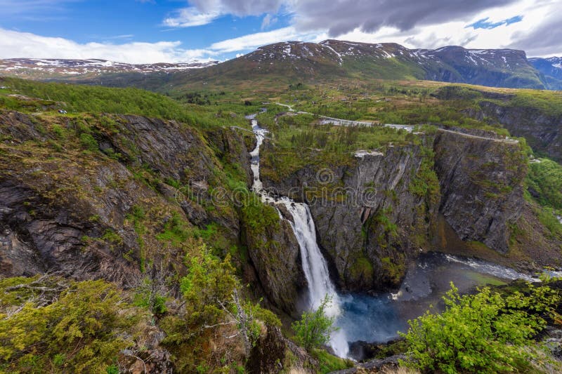 Stunning View of Voringsfossen Waterfall Cascading into a Gorge ...