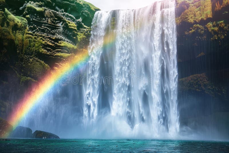 A Stunning View of a Waterfall Cascading into a Pool of Water with a ...