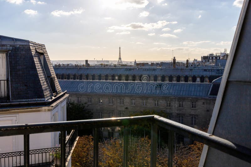 Stunning View from the Window of the Eiffel Tower and Roofs of Houses ...