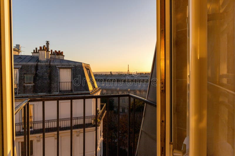 Stunning View from the Window of the Eiffel Tower and Roofs of Houses ...