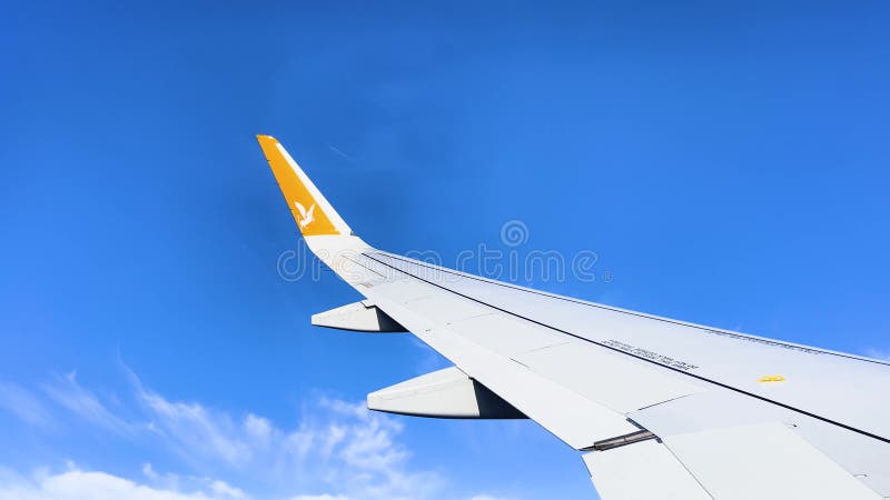 Stunning Views from a Flying Plane Window Above Airplane Wing Stock ...