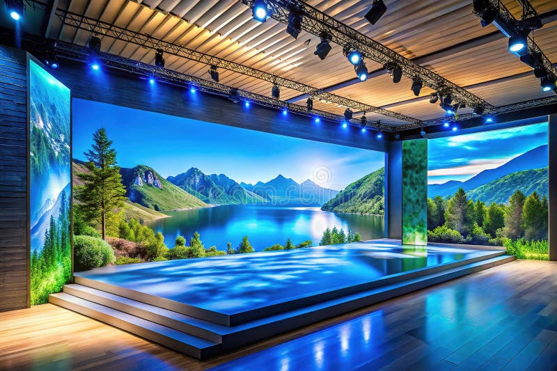 Stunning Virtual Presentation Stage Blue Screen Landscape Background ...