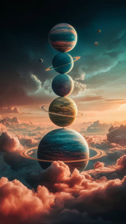 A Stunning Visual of Celestial Spheres Aligned Vertically Against a ...