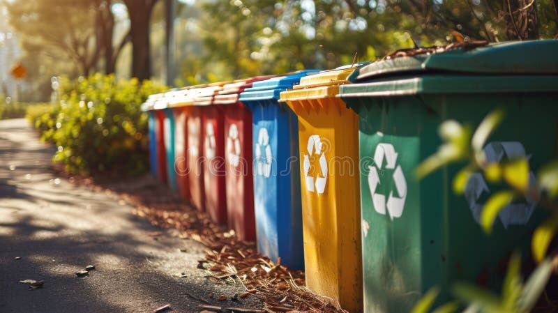 Symphony of Waste: Trash Cans Lining Roadside Stock Photo - Image of ...