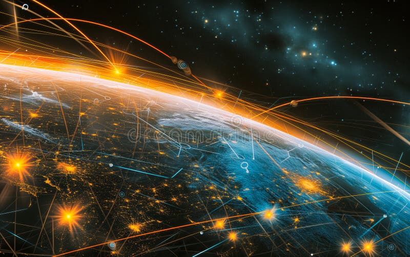 Global Network Connections Illuminating Earth from Space Stock ...