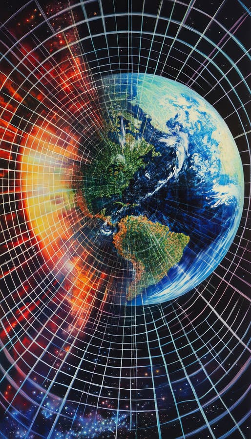 A Stunning Visual of Earth in a Vibrant Space Time Warp Grid Showcasing ...
