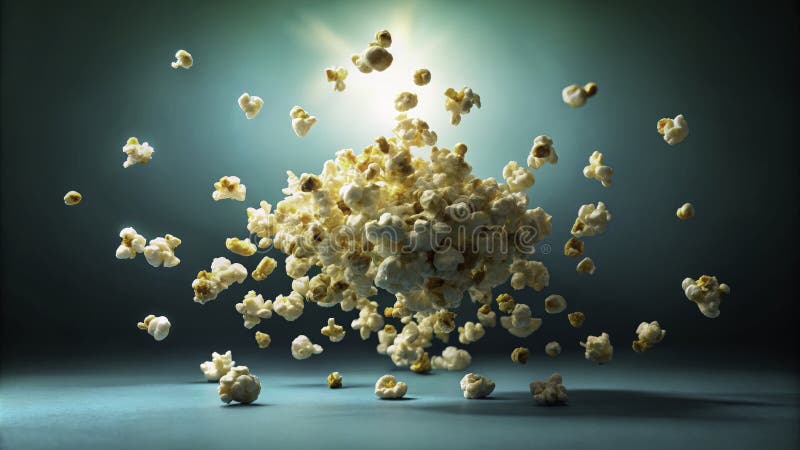 A Stunning Visual Feast Floating Popcorn Under a Bright Spotlight on a ...