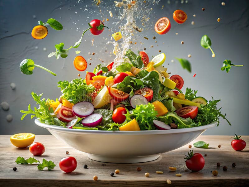 A Stunning Visual Feast Vibrant Salad Explosion on a Modern Kitchen ...