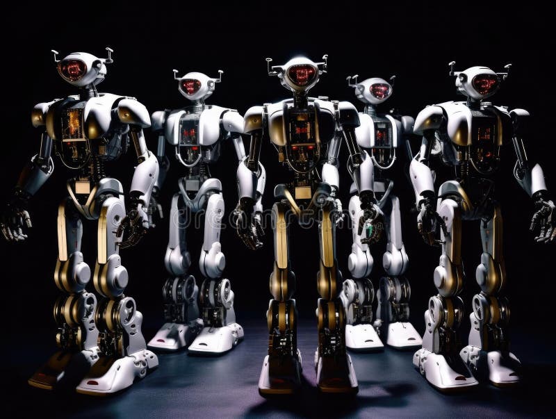 Group of Advanced Robots in Row Stock Illustration - Illustration of ...