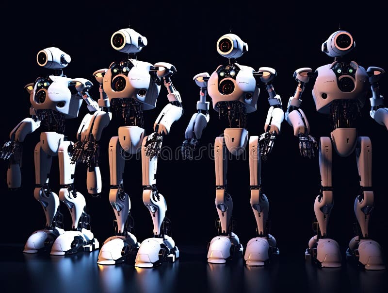 Group of Advanced Robots in Row Stock Illustration - Illustration of ...