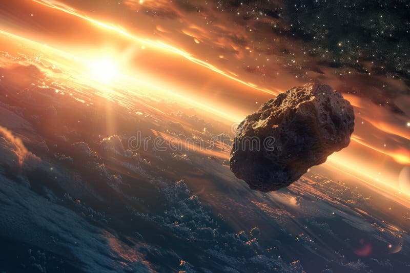 Majestic Meteor Approaching Earth at Sunrise Stock Illustration ...