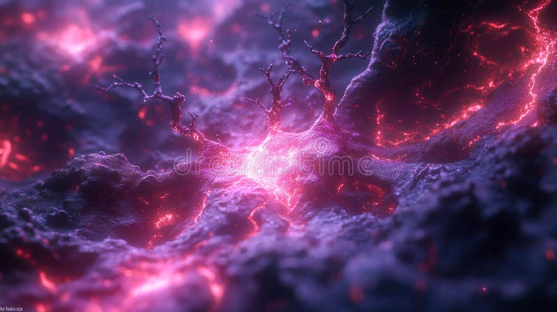 Stunning Visual of a Neuron Glowing in Vibrant Purple and Pink ...